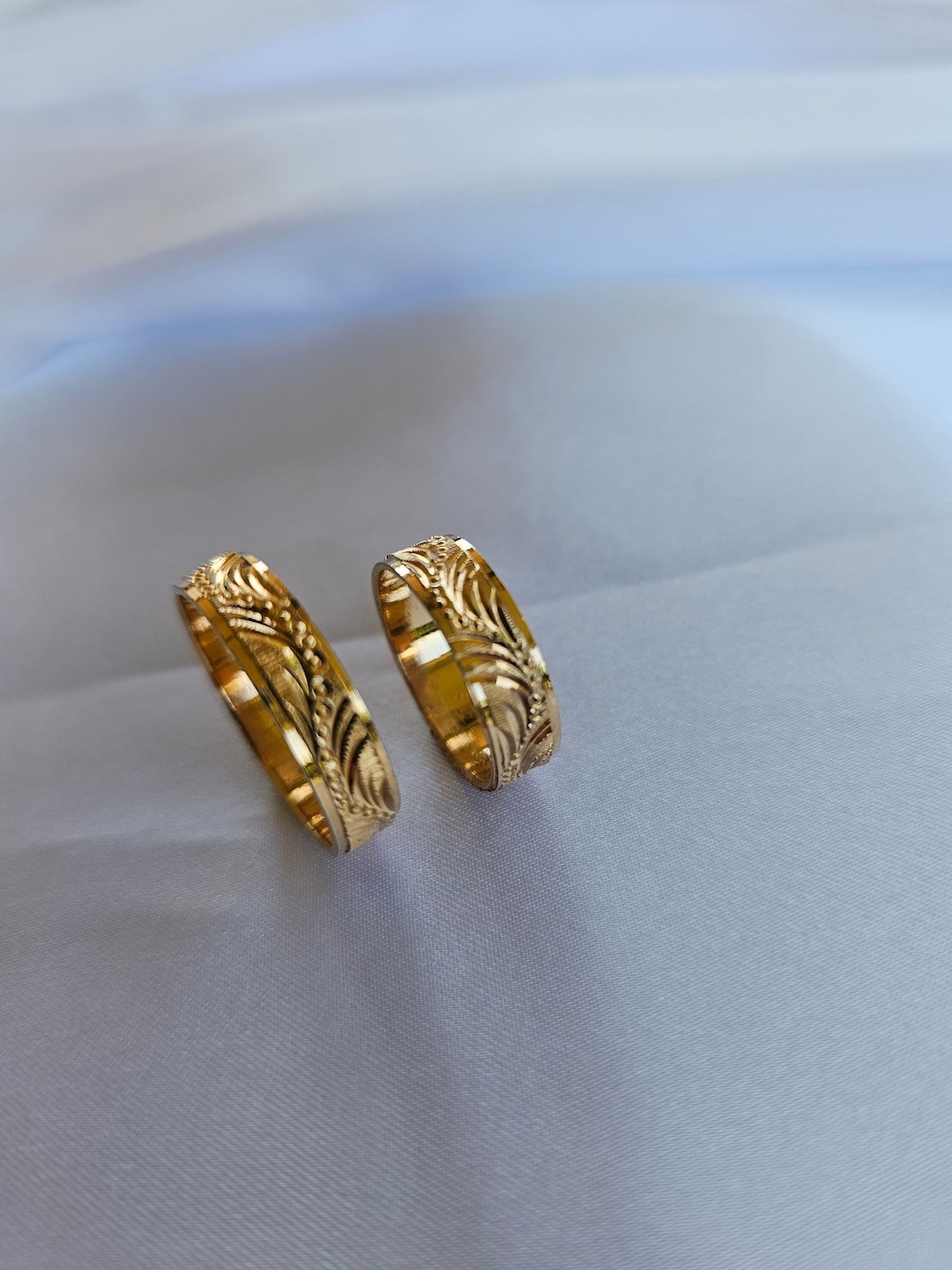 18k Solid Gold, Wedding Bands, Price X 2 Pieces, Bride, Diamond Cut ...