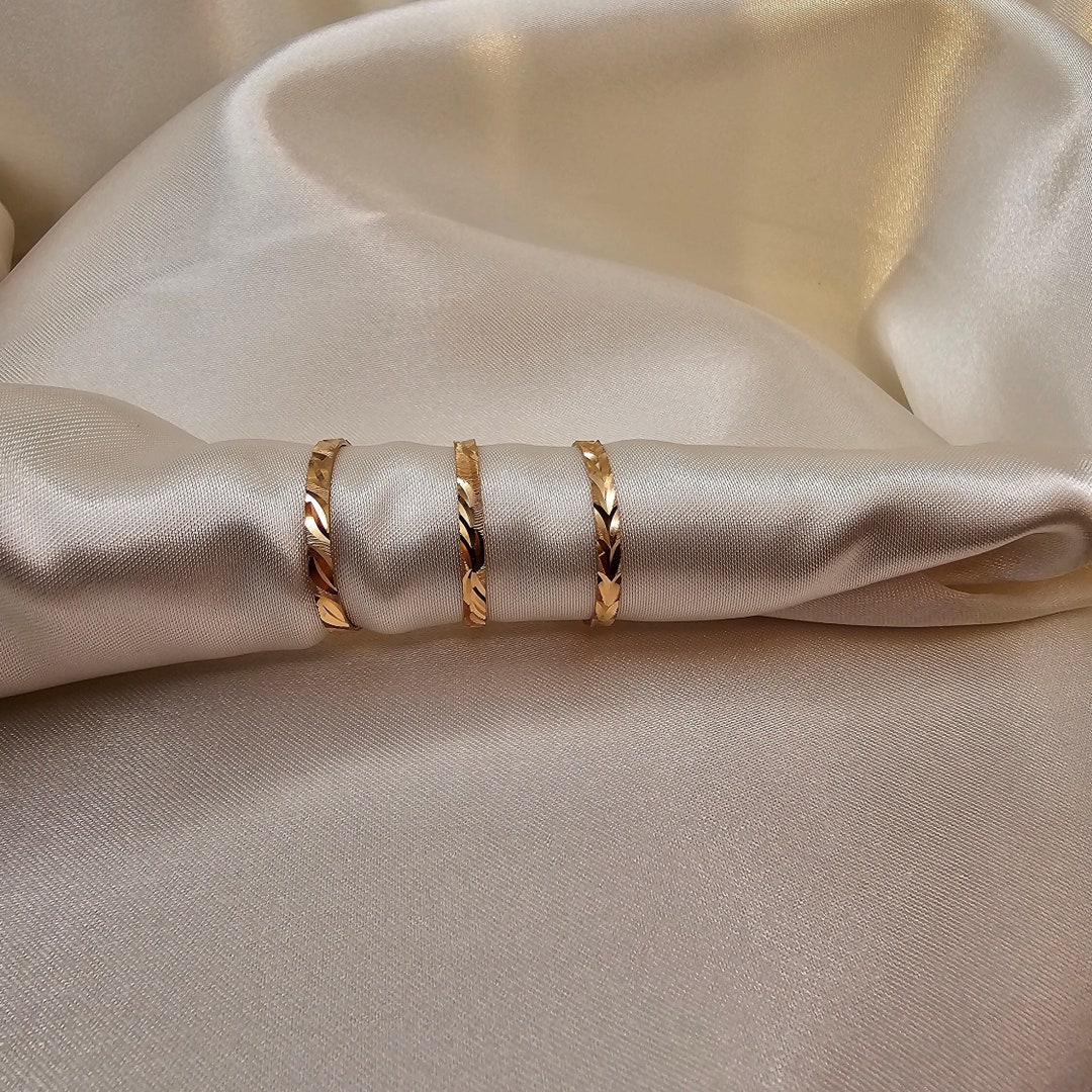 18K Gold Stackable Ring: Diamond Cut Peruvian Jewelry - Etsy