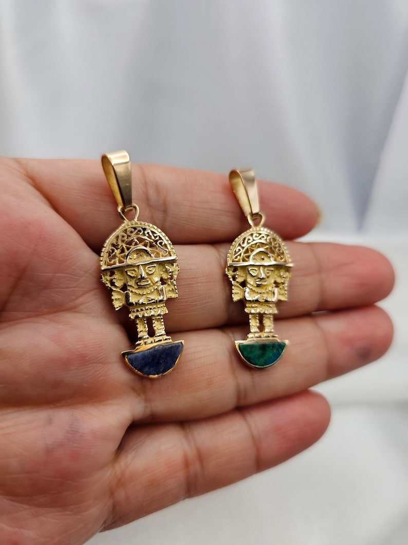 18k Solid Gold Pendants, Peruvian Jewelry, Healing God, Inca Pendant ...
