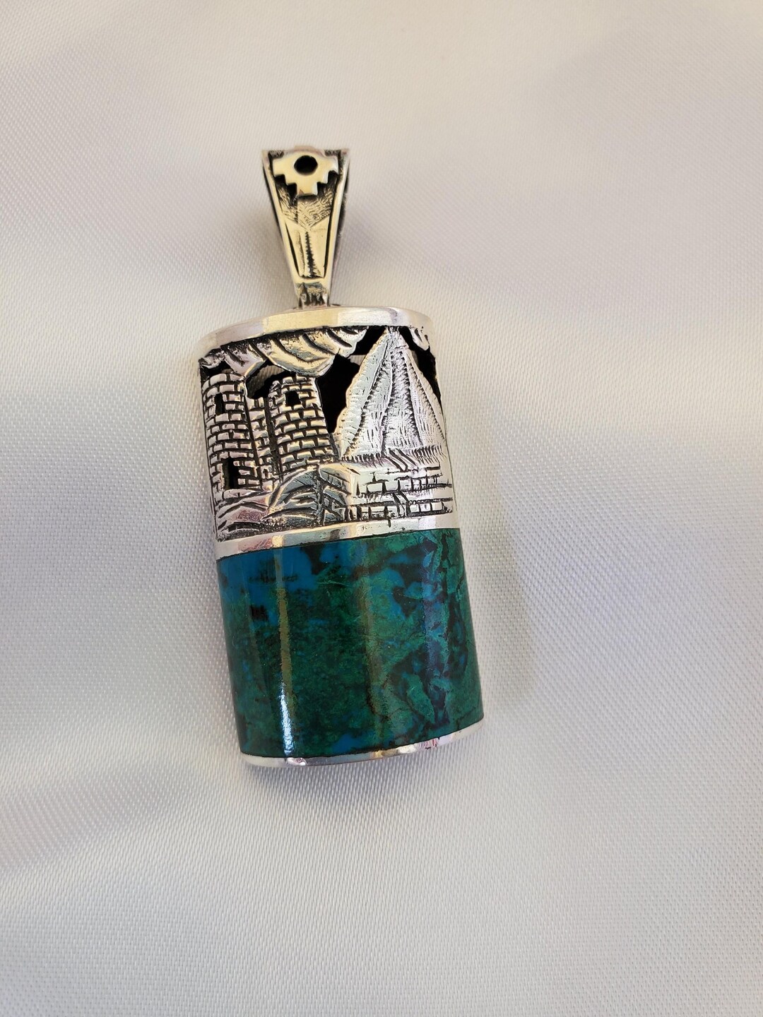 Handcrafted Inca .950 Silver Pendant With Green Chrysocolla - Etsy