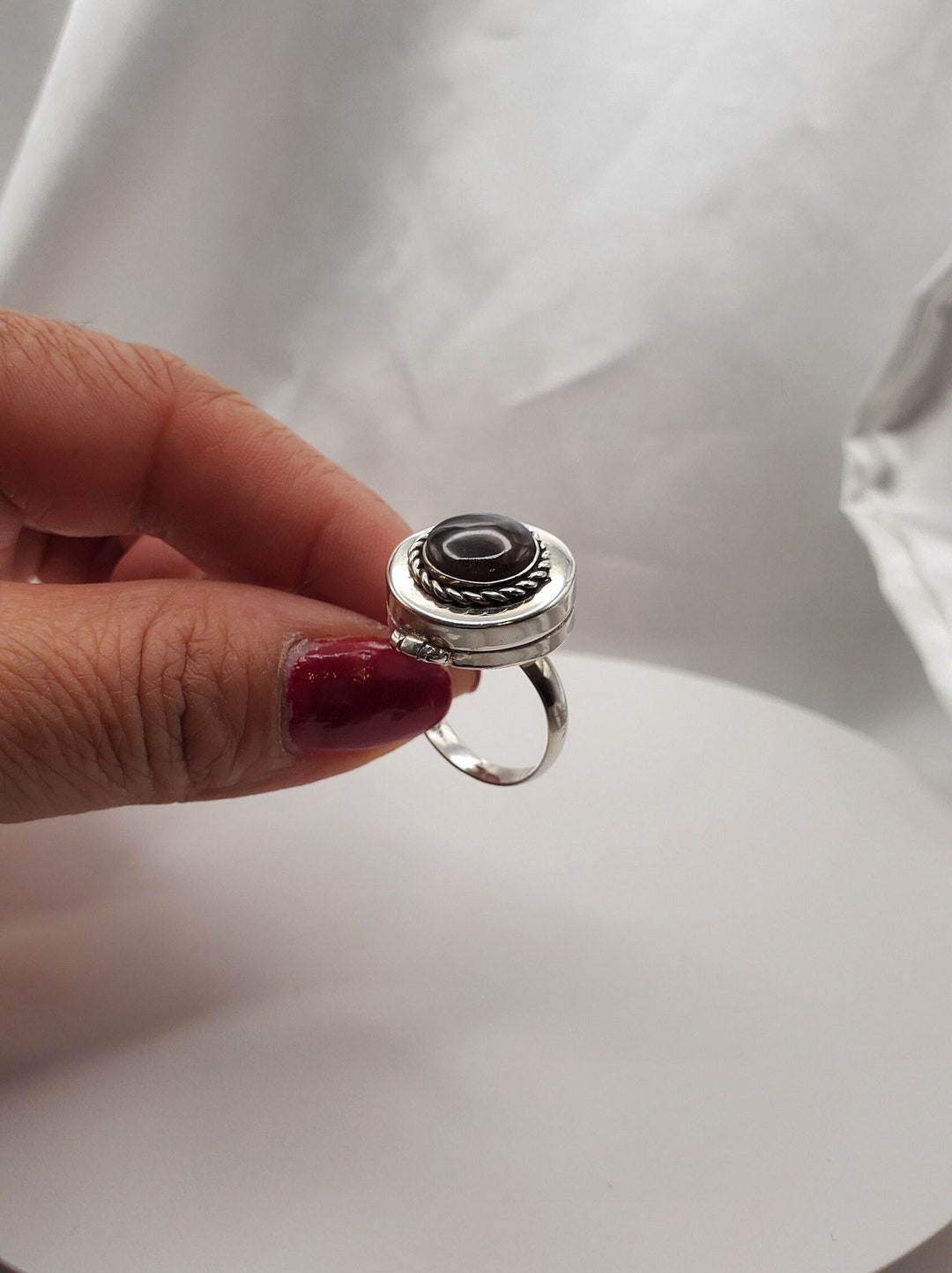 Obsidian Silver Ring, Pill Holder Ring, Handcrafted Ring, Peruvian Gift ...