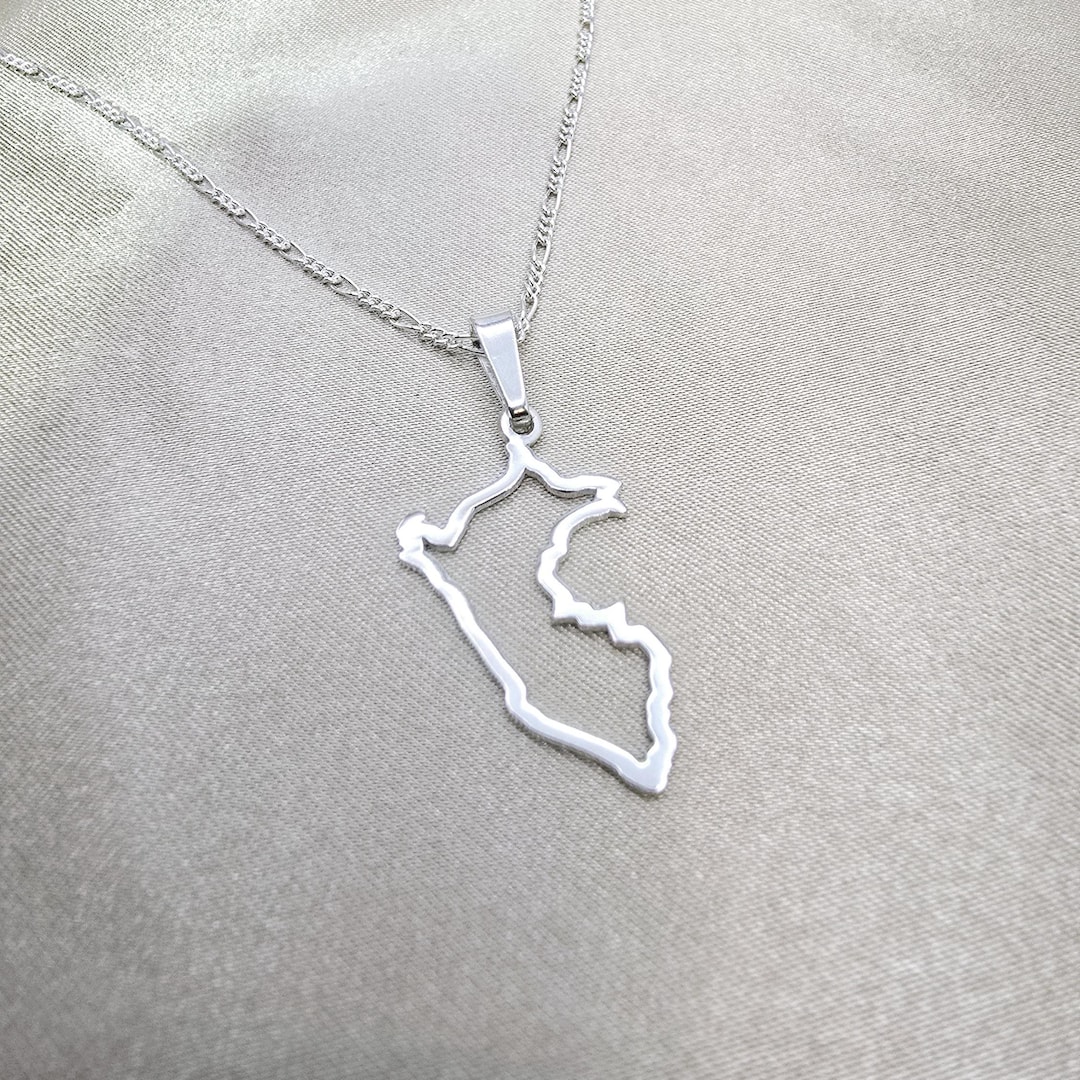 Perú Map Pendant & Necklace Silver.950, Peru Map Pendant, Handcrafted ...
