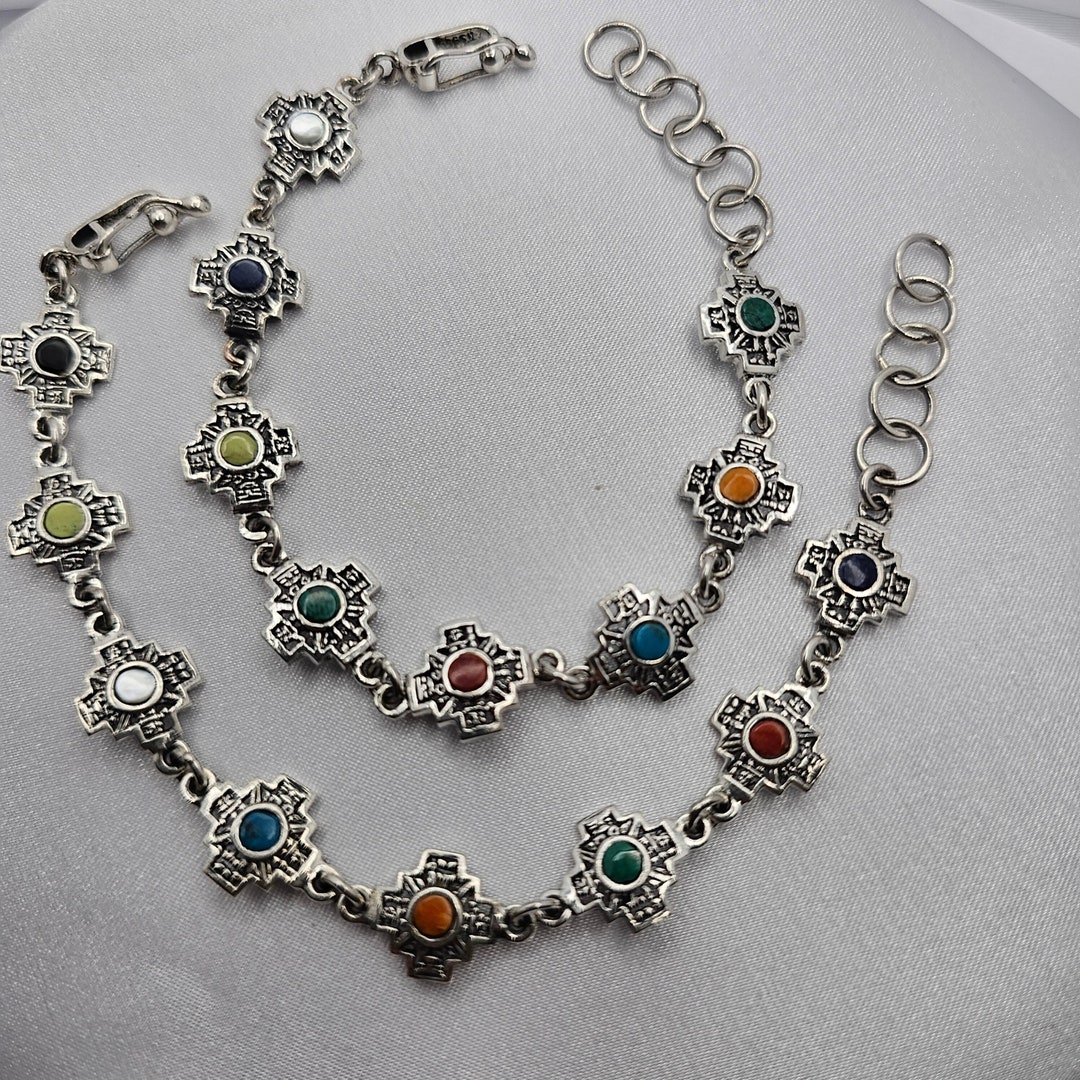 Chakana Silver.950 Bracelet, Inca Cross, Multicolor, Sacred, Energy ...