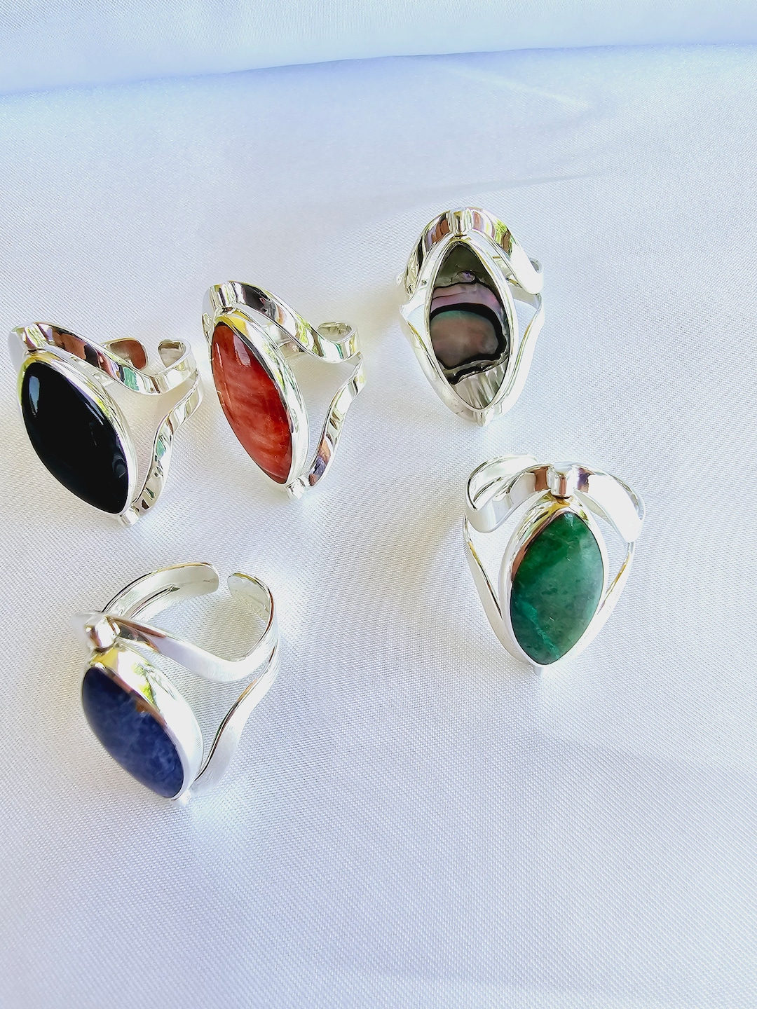 Reversible Marquise Silver Ring: Natural Gemstone .950 Silver - Etsy