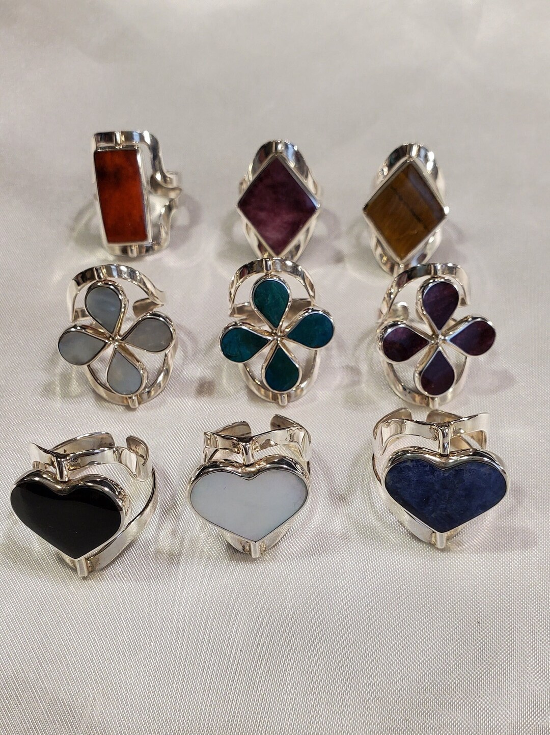 Silver .950 Reversible Ring, Adjustable Rings, Lucky Shamrock, Heart ...