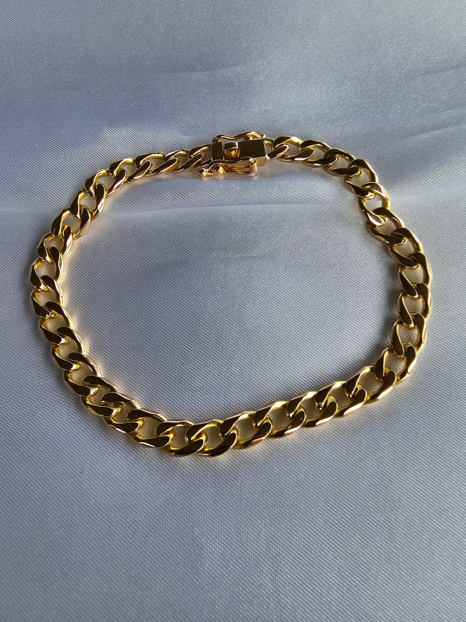 18k Real Solid Gold Bracelet/ Peruvian Cuban Chain/ 6mm Curby/ Men and ...