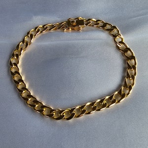 18k Real Solid Gold Bracelet/ Peruvian Cuban Chain/ 6mm Curby/ Men and ...