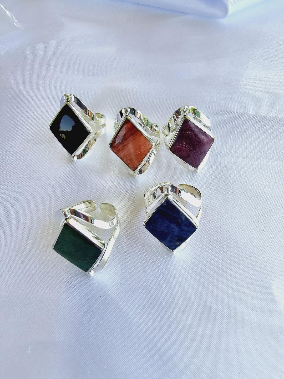 Reversible Diamond Shape Stone Rings Silver.950, Adjustable Reversible ...