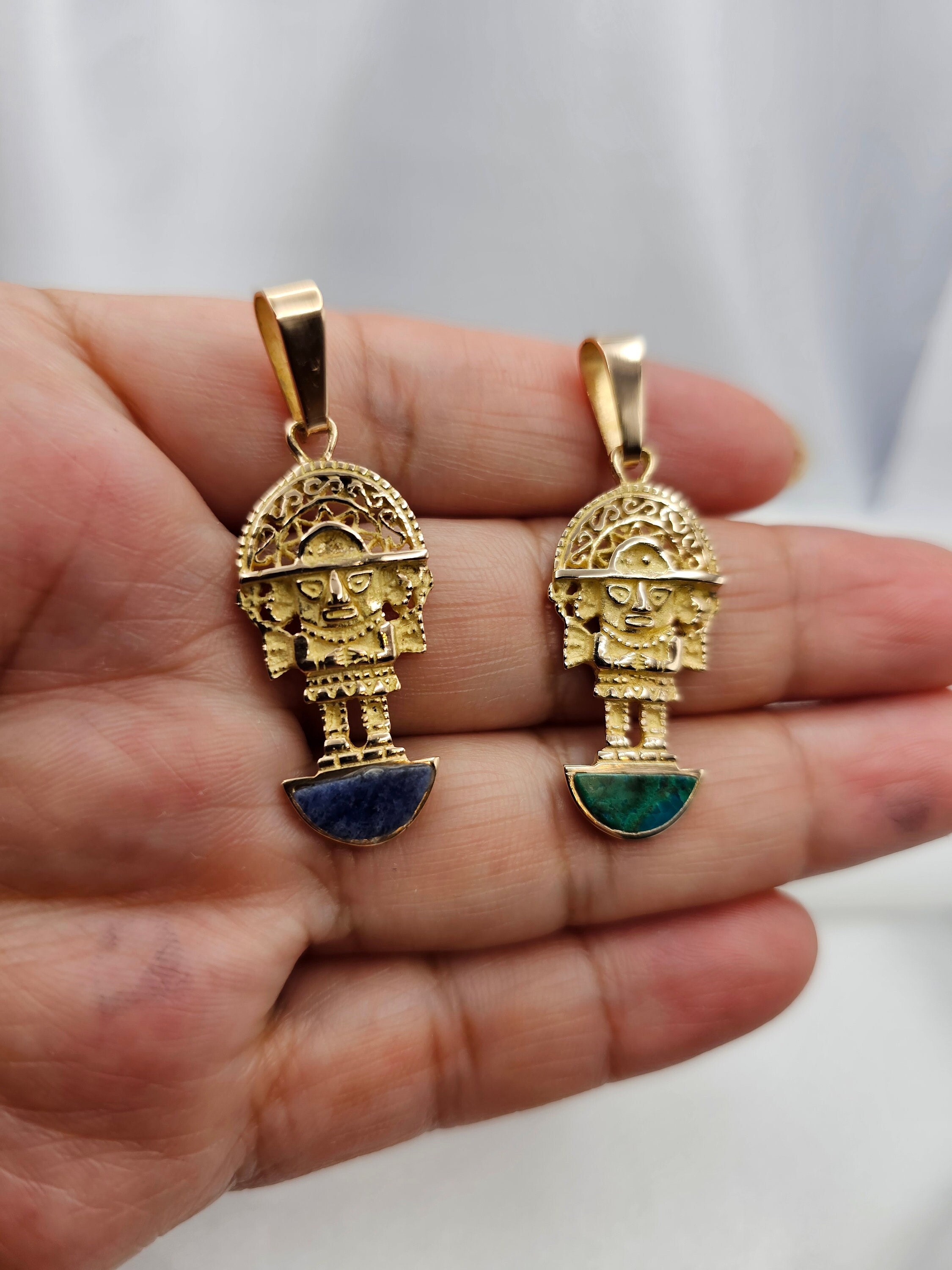 18k Solid Gold Pendants, Peruvian Jewelry, Healing God, Inca Pendant ...
