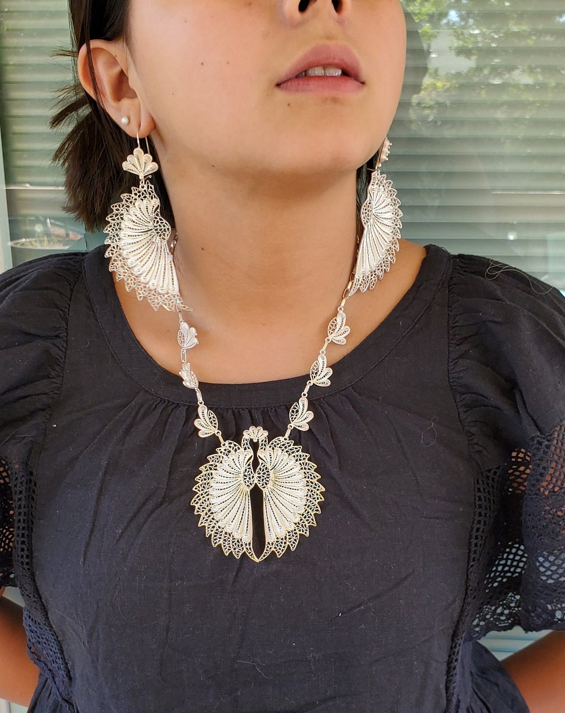 Filigree .950 Silver Necklace & Earrings Set: Peruvian Artisan Jewelry ...
