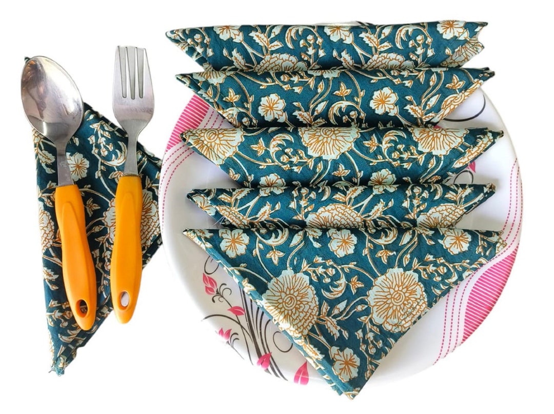 Assorted Napkin Set, 50 Pack of Hand Block Printed Napkins, Bohemian ...