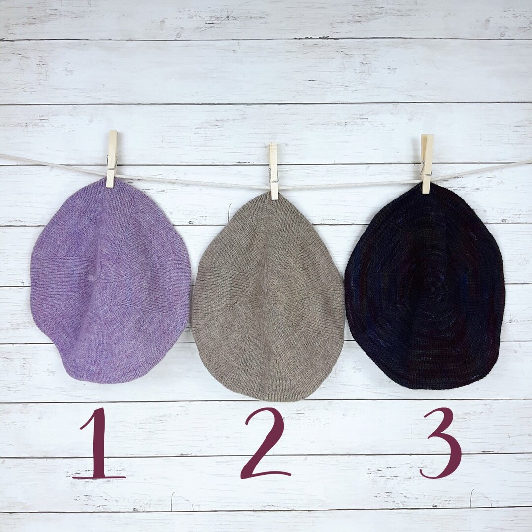 Handcrafted Hand Knit Tam Beret Winter Hat - 100% Wool Brown, Purple ...