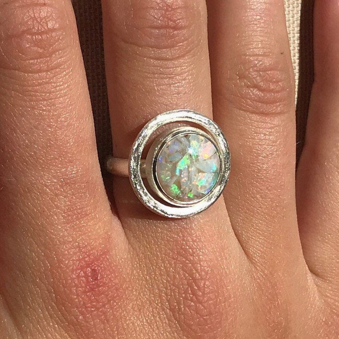 Australian Opal Ring, Contemporary Opal Ring,opal Orbit Ring, Mosaic ...