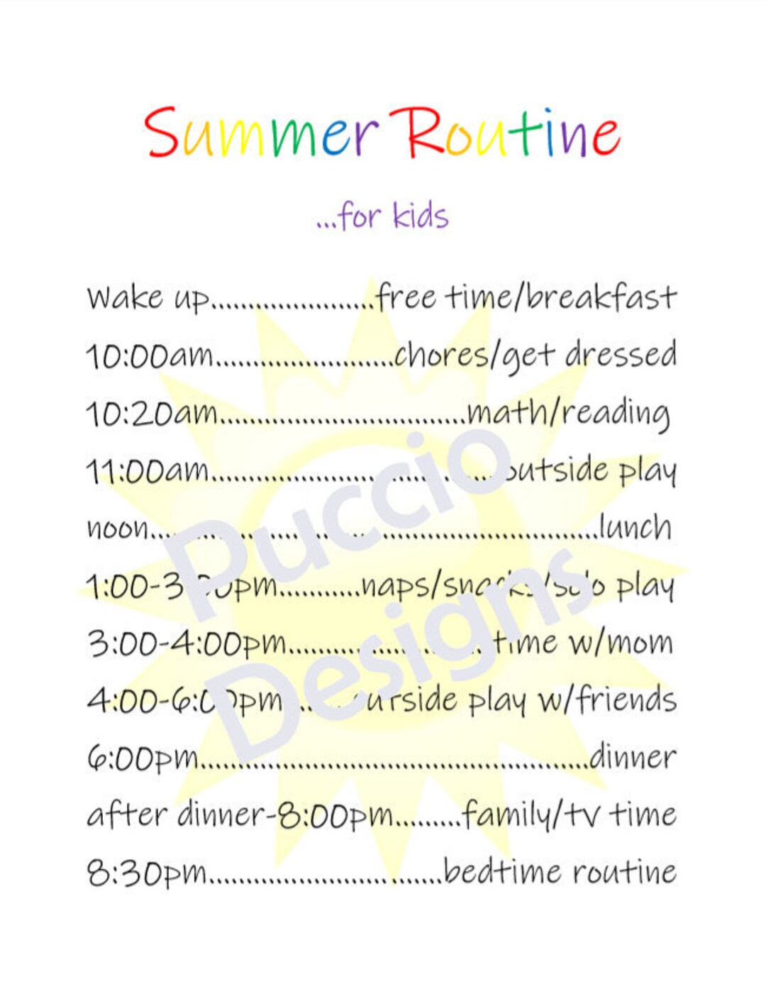 Summer Routine for Kids - Etsy