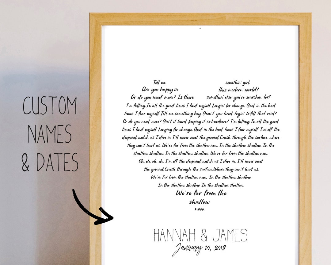 Shallow Lyrics, A Star is Born, Lyric Print, Personalised Wedding Song ...
