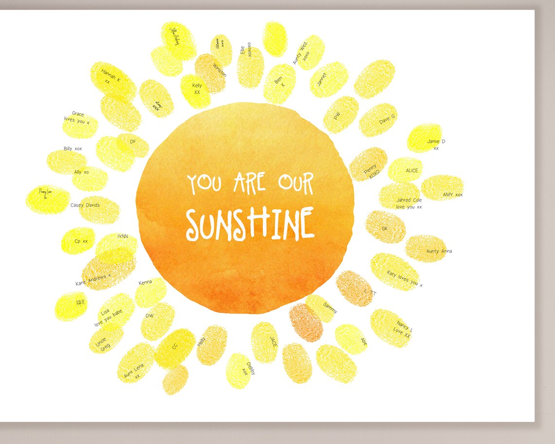 Sun Fingerprint Nursery Art Baby Shower Guestbook | Etsy