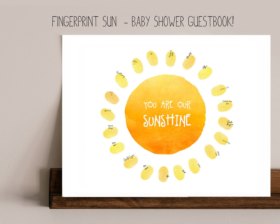 Sun Fingerprint Nursery Art, Baby Shower Guestbook, Fingerprint ...