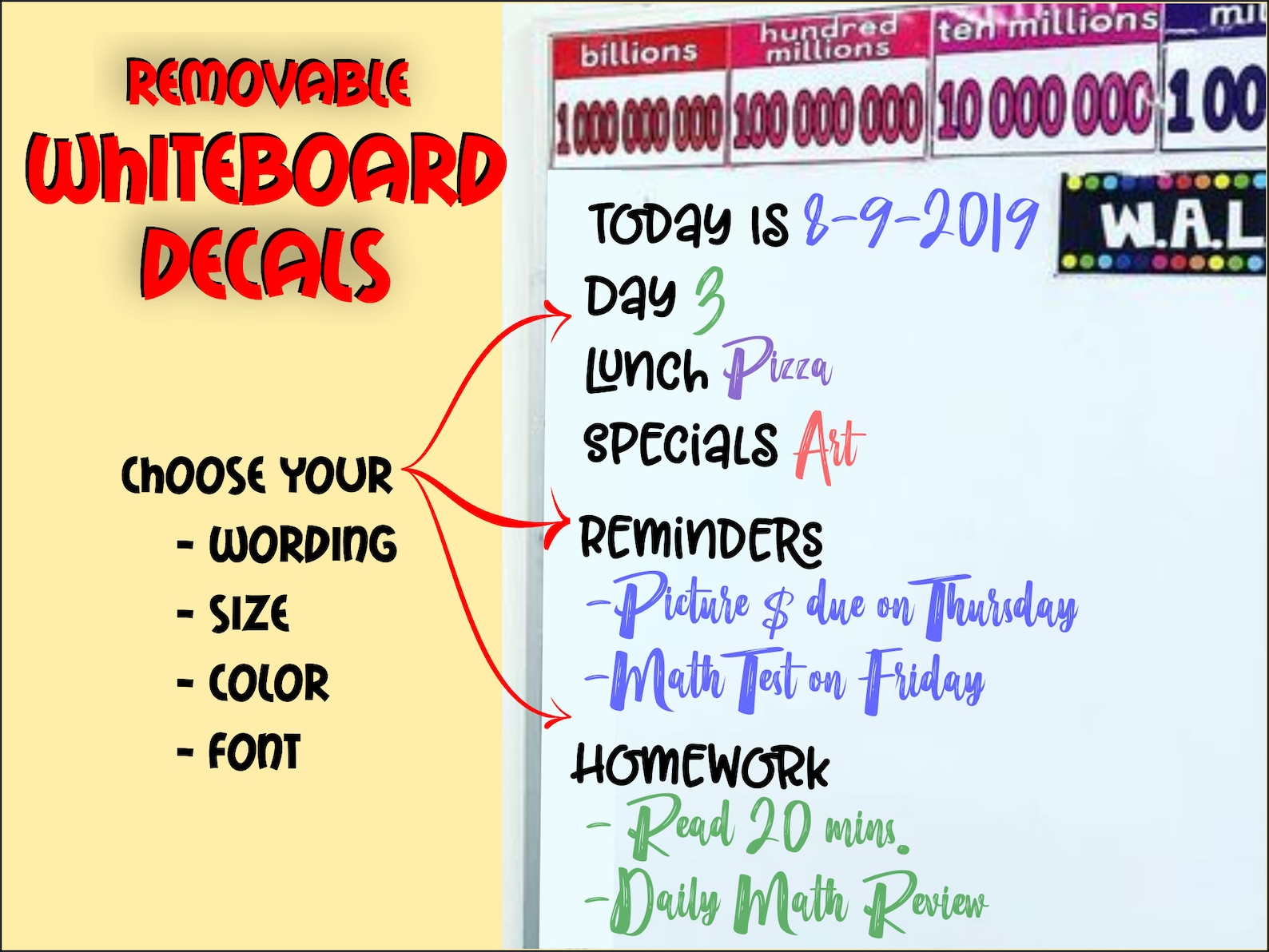 Custom Removable Whiteboard Decal/label for Classroom Today - Etsy