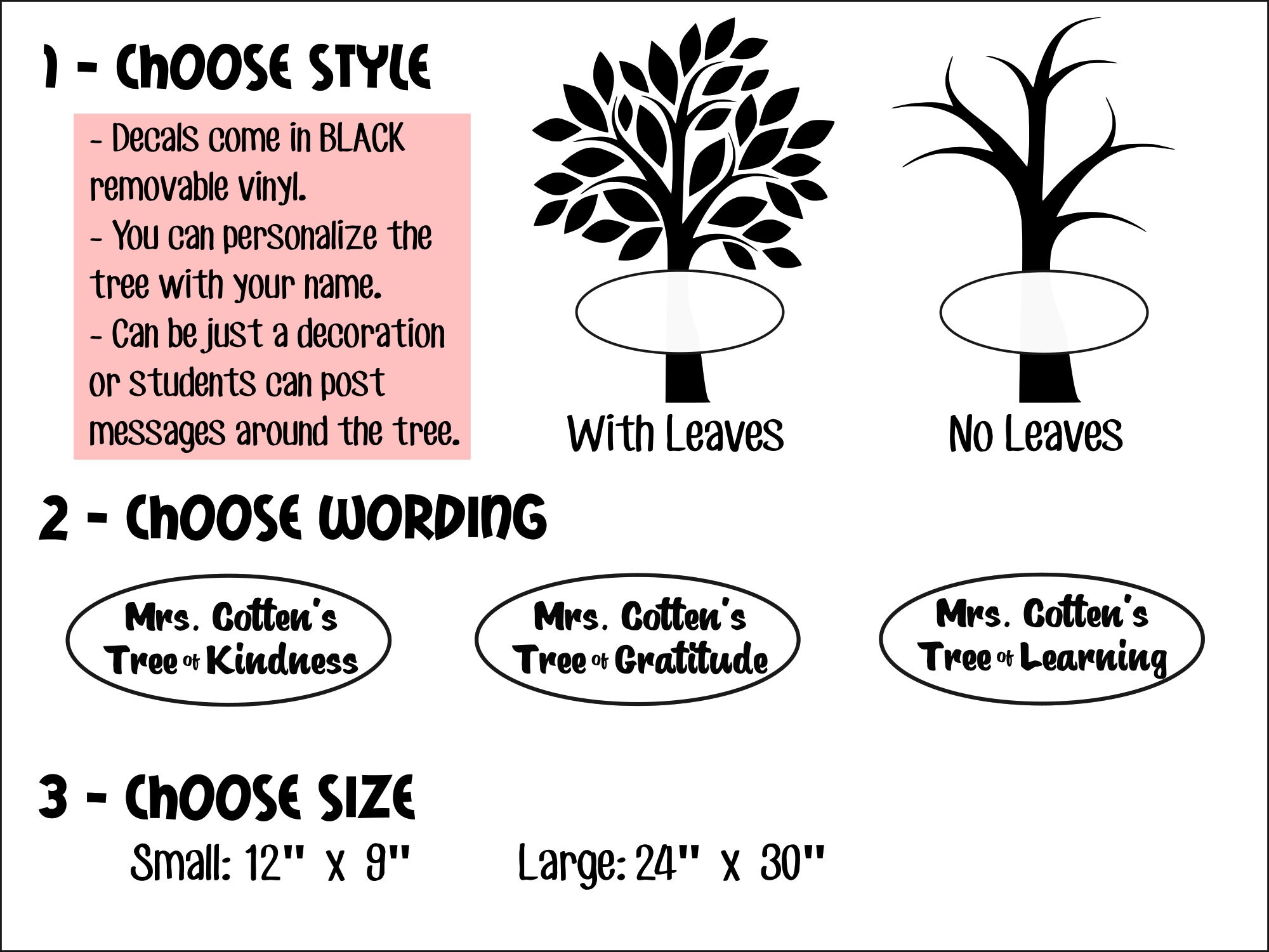 Custom Removable Decal TREE of Kindness/learning/gratitude | Etsy