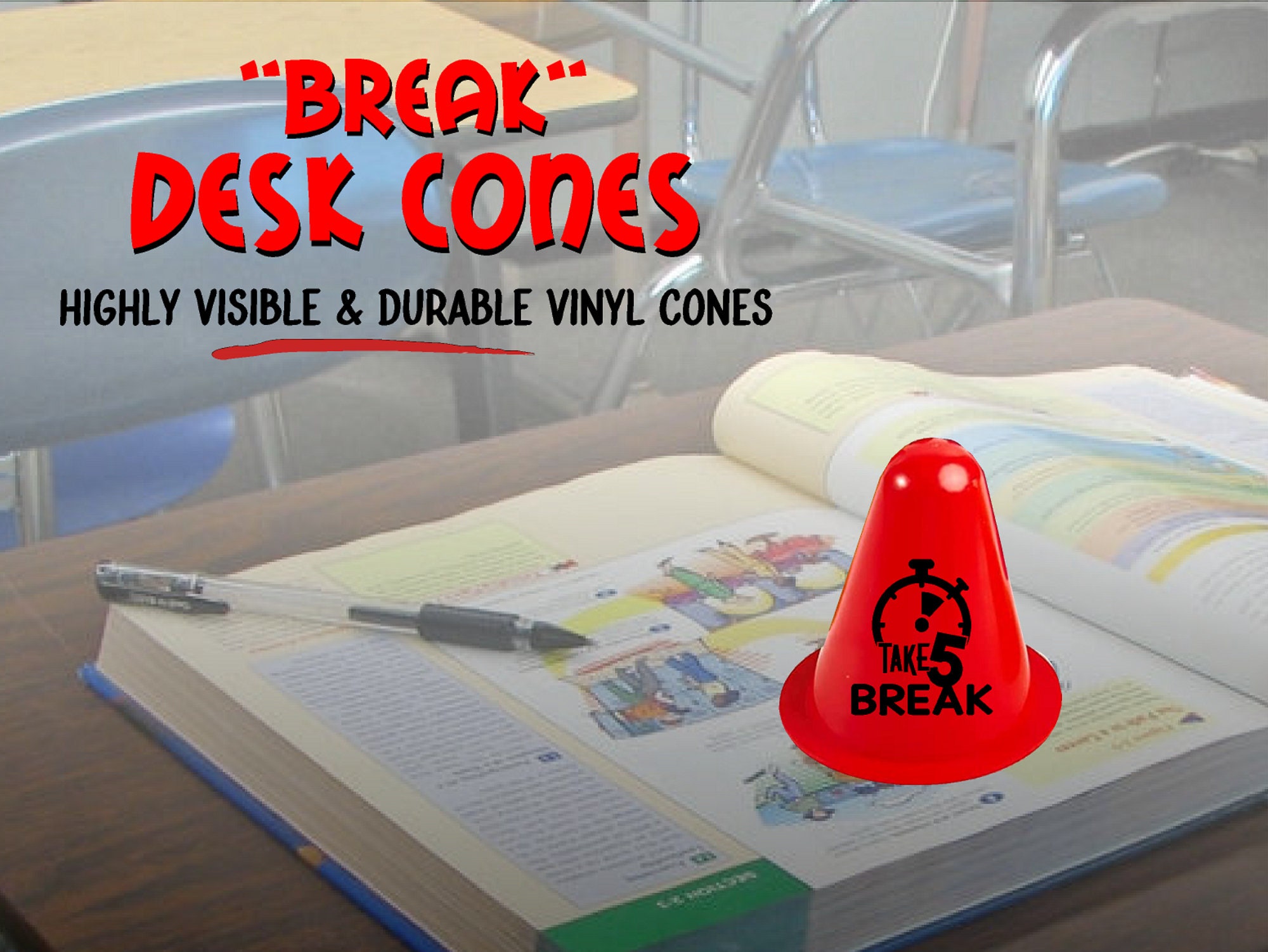 Take 5 Break Desk Cones Restroom Pass Classroom Management - Etsy