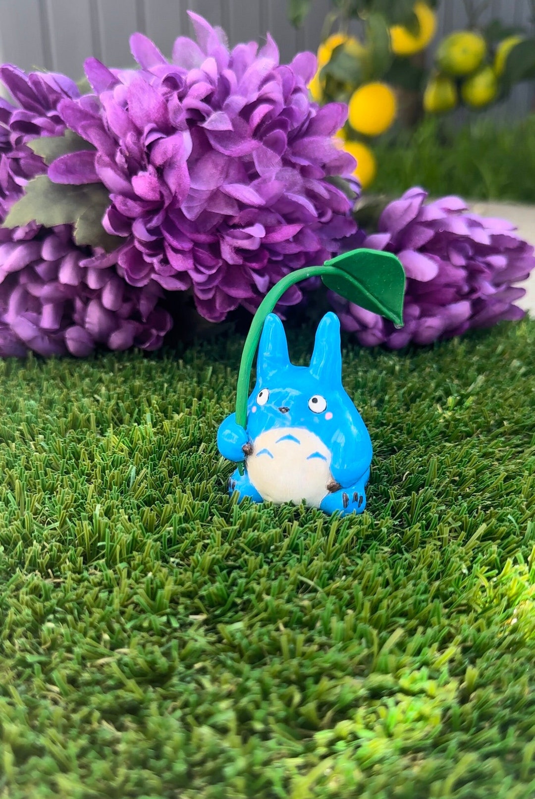 Blue Leaf Totoro Figure Totoro Figurine Polymer Clay Shelf / Desk Buddy ...