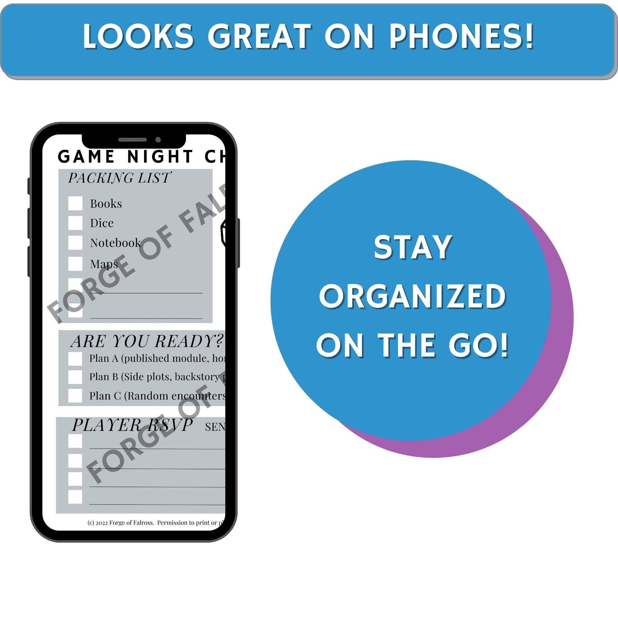 RPG Game Night Checklist PDF in a Variety of Colours Digital Download ...