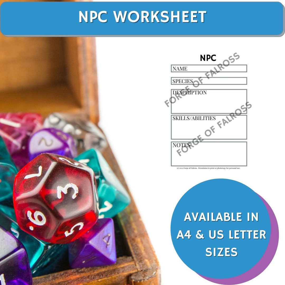 RPG NPC Worksheet in US Letter and A4 Sizes Digital Download - Etsy
