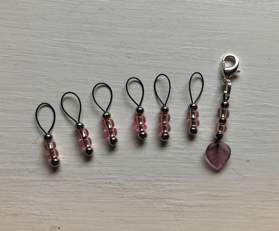 Pink Beaded Stitch Markers and Progress Keepers | Etsy
