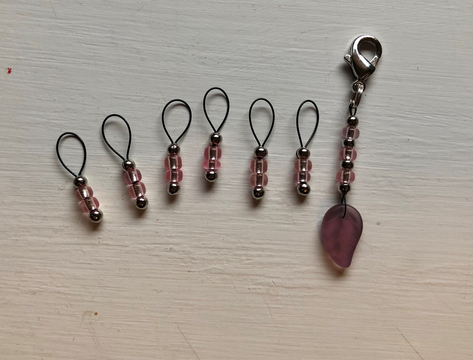 Pink Beaded Stitch Markers and Progress Keepers | Etsy