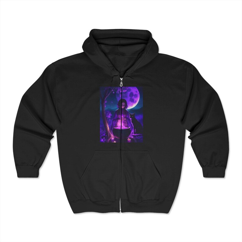 Purple Magic Witch Hoodie, Black Cat Spellcaster, Unisex Full Zip - Etsy