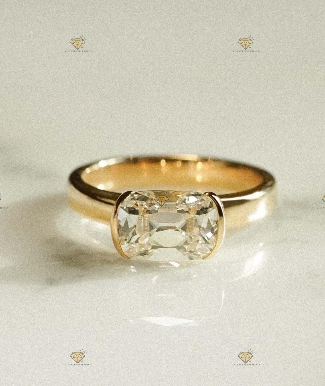 2.00 Ct Bezel Set Antique Cushion Solitaire Ring Old European Cut ...