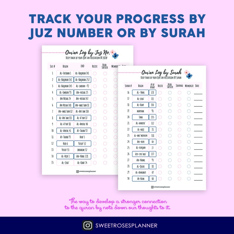 Quran Tracker , Quran Study, Quran Planner, Muslimah Planner, Muslimah ...