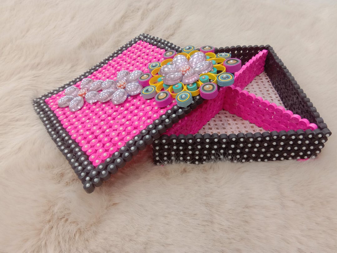 Handmade Pink & Black Paper Quilling Gift Box With Floral Design ...