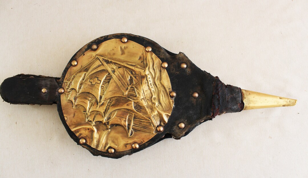 Antique DUTCH Fireplace Bellows COPPER HAMMERED Medieval Ship Crusaders ...