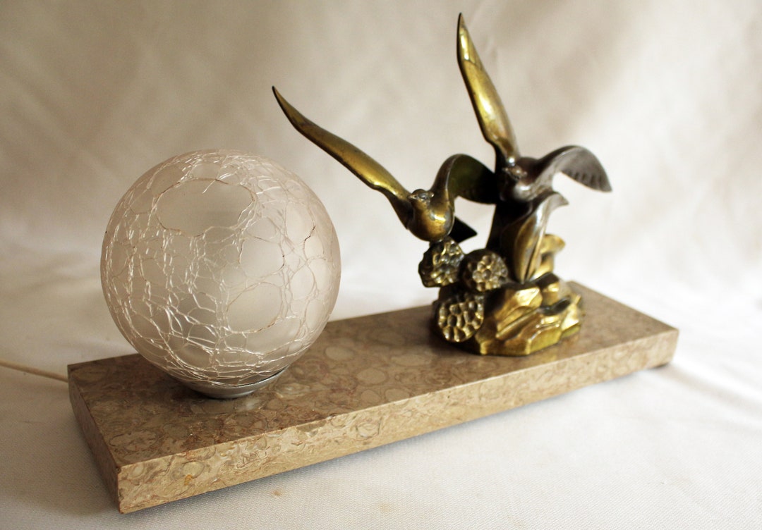 Art Deco French Table / Bedside Lamp Antique Marble, Signed Limousine ...