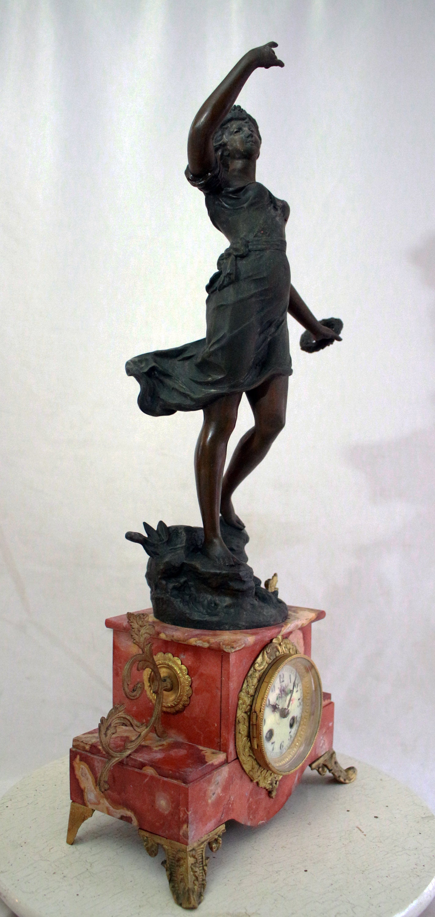 Art Nouveau French Clock Statue Guillemin Red Marble Base - Etsy