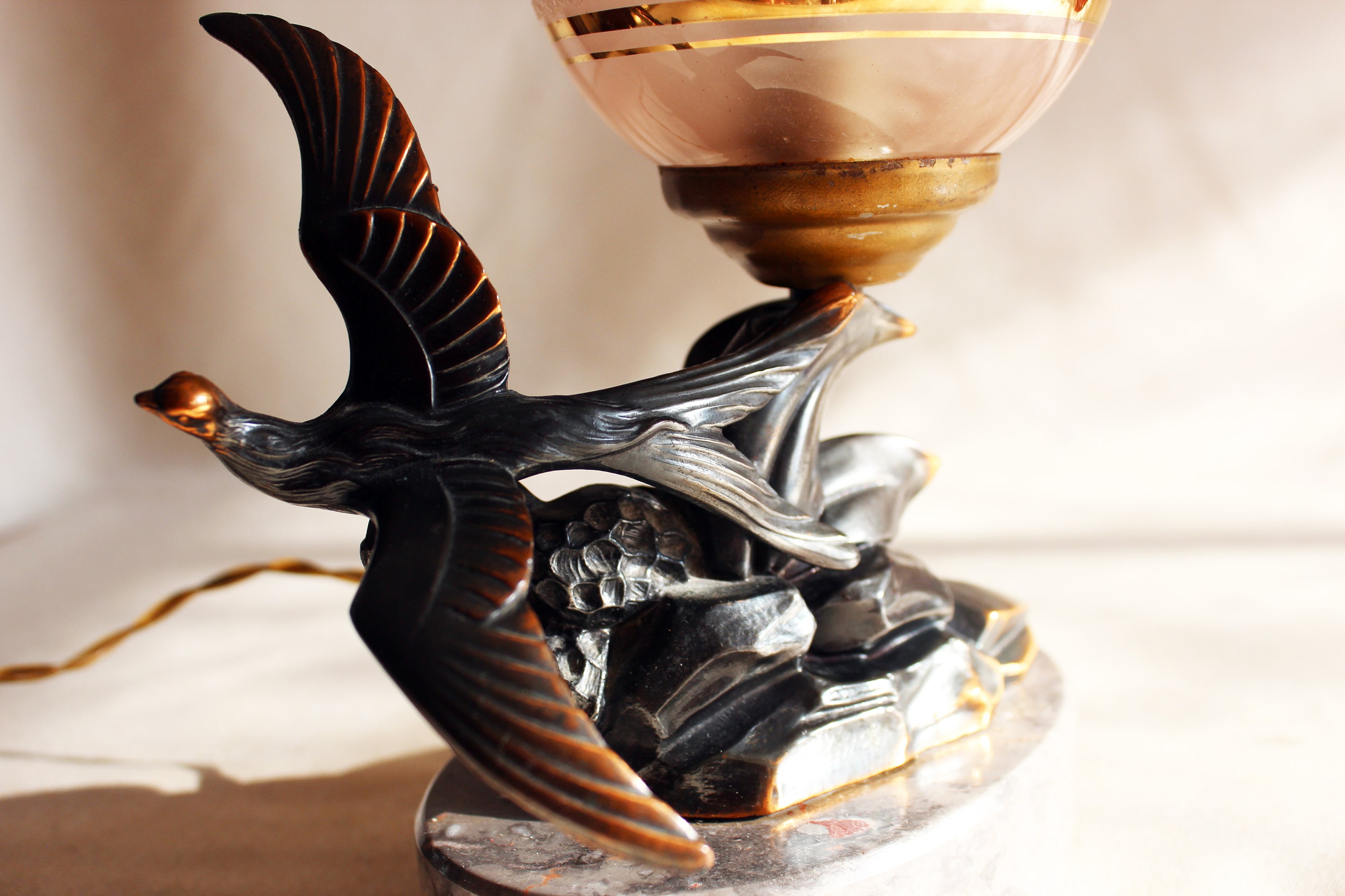 Art Deco French Table / Bedside Lamp Antique Marble, Signed Limousine ...