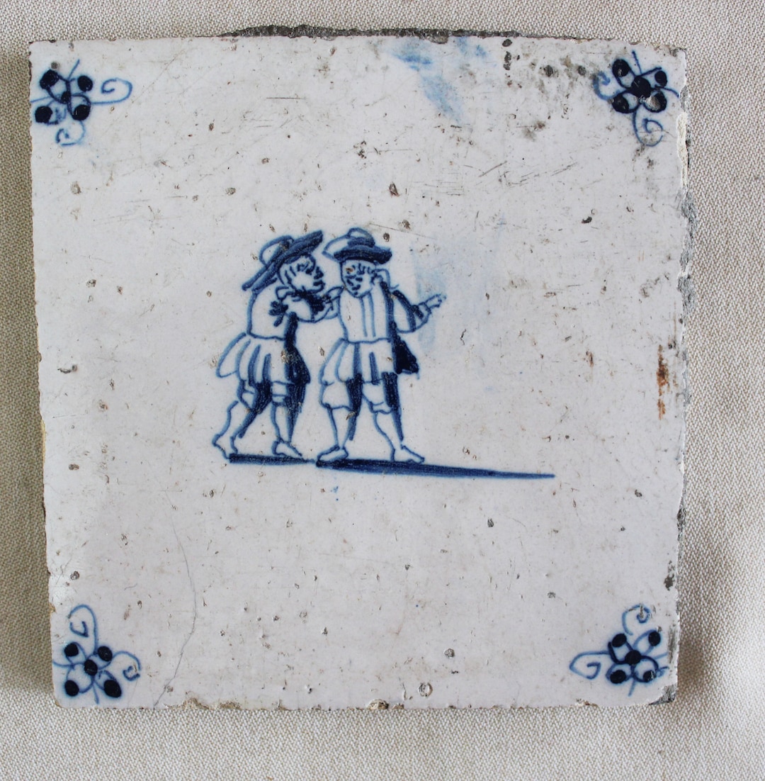 Delft Blue Antique Tile From Around 1750 PEOPLE TALKING - Etsy