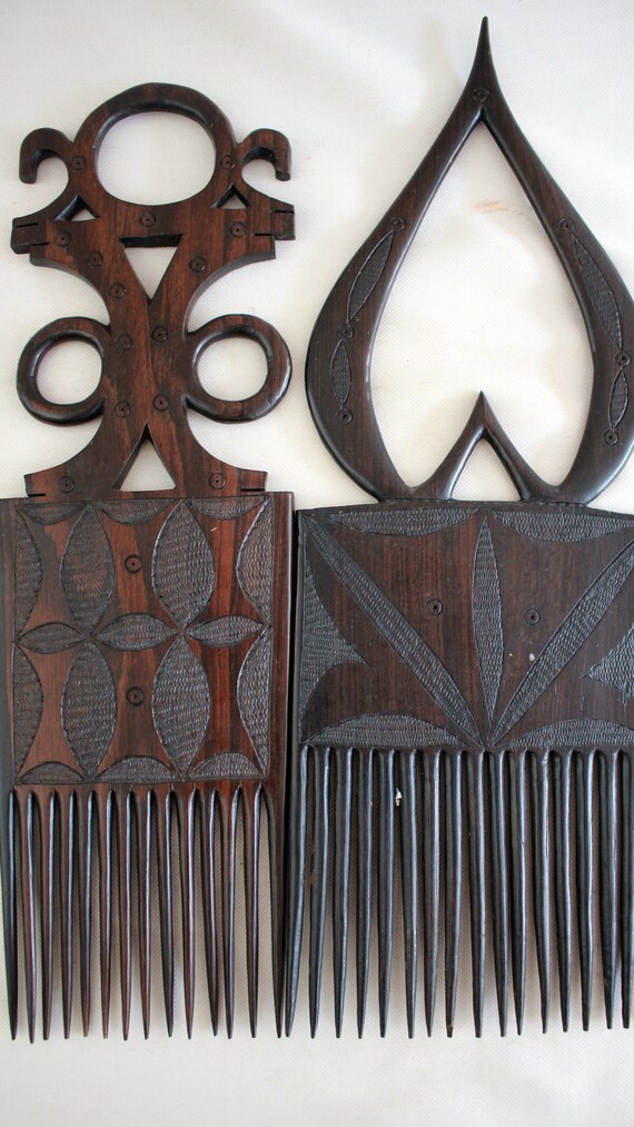 Vintage African Ebony Wood Hair Combs unused - Gem