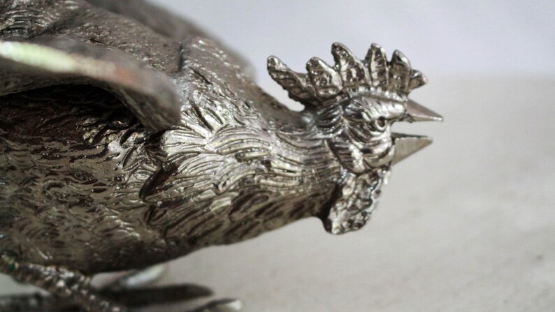 2 Big Silver Plated Fighting Roosters Cockerels Figures Ornaments , 9 ...