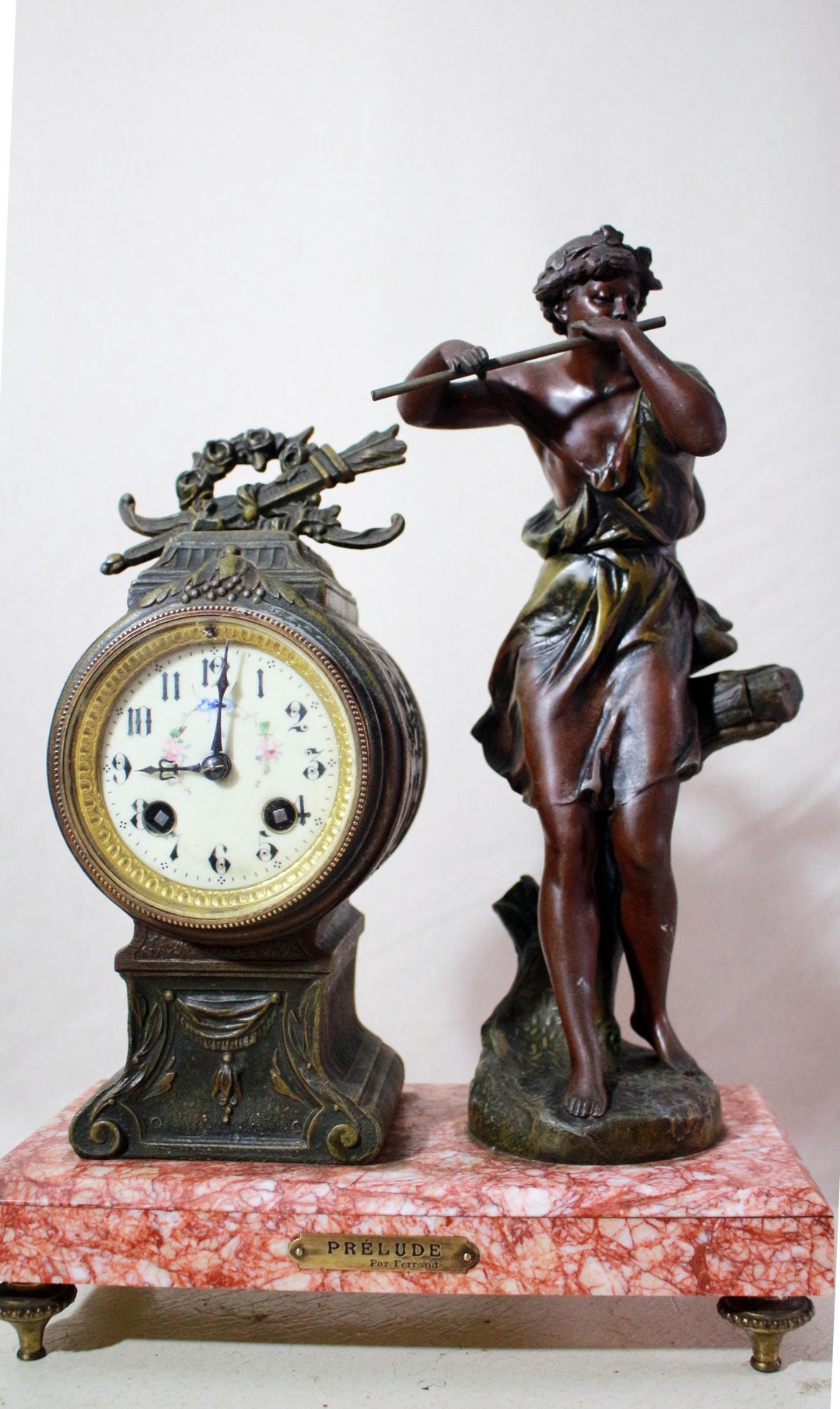 Art Nouveau French Clock Statue Guillemin Red Marble Base - Etsy