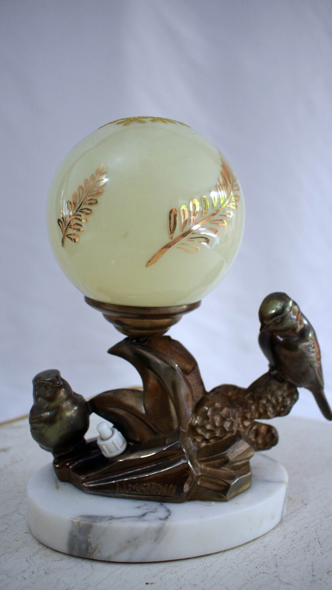 Art Deco French Table / Bedside Lamp Antique Marble, Signed Limousine ...