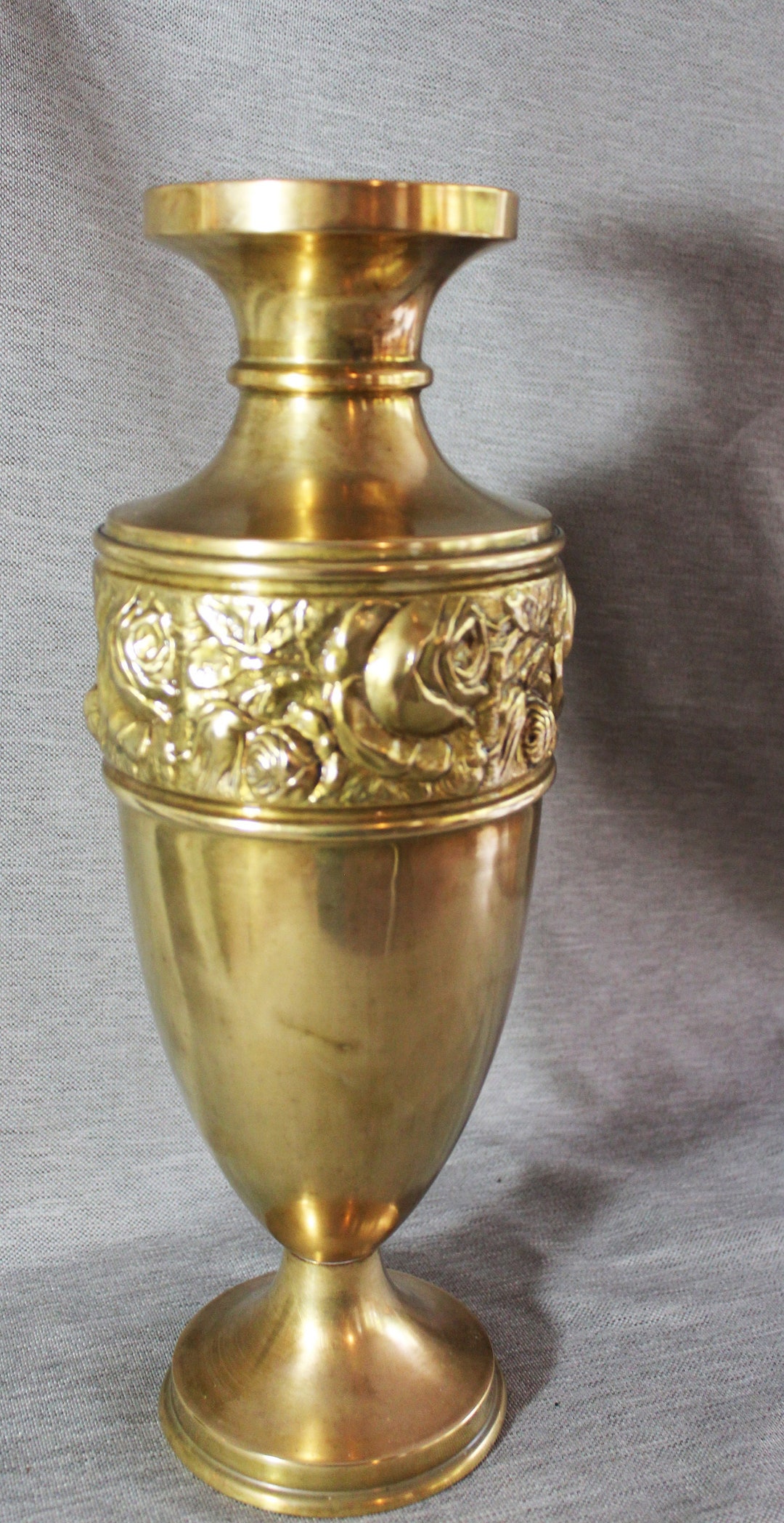 Hughe Vase Art Nouveau Copper 1930 Flower Pattern Amphora Shaped - Etsy