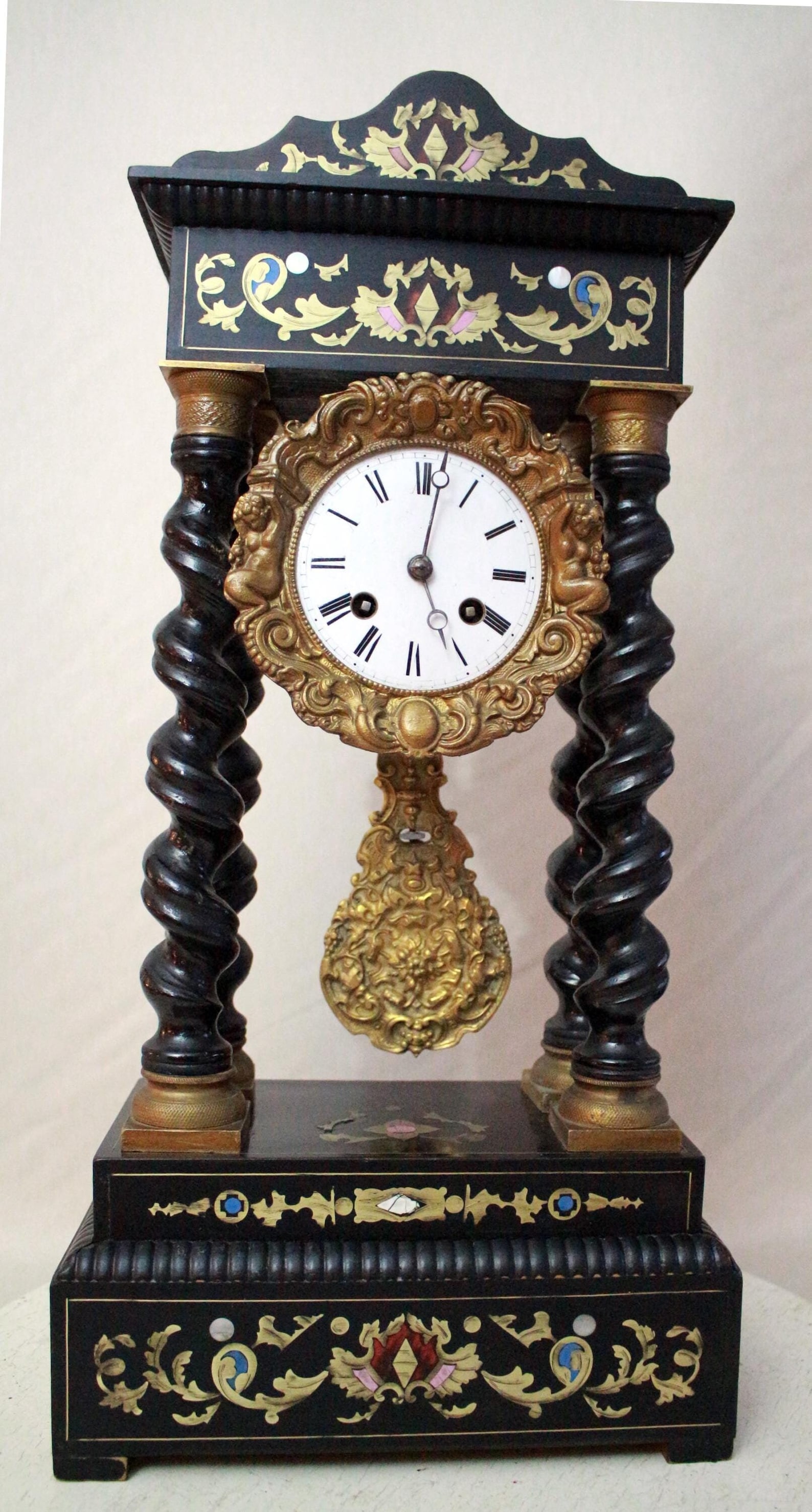 ANTIQUE Colorful Inlaid Marquerty French Table Clock 1885 Empire - Etsy