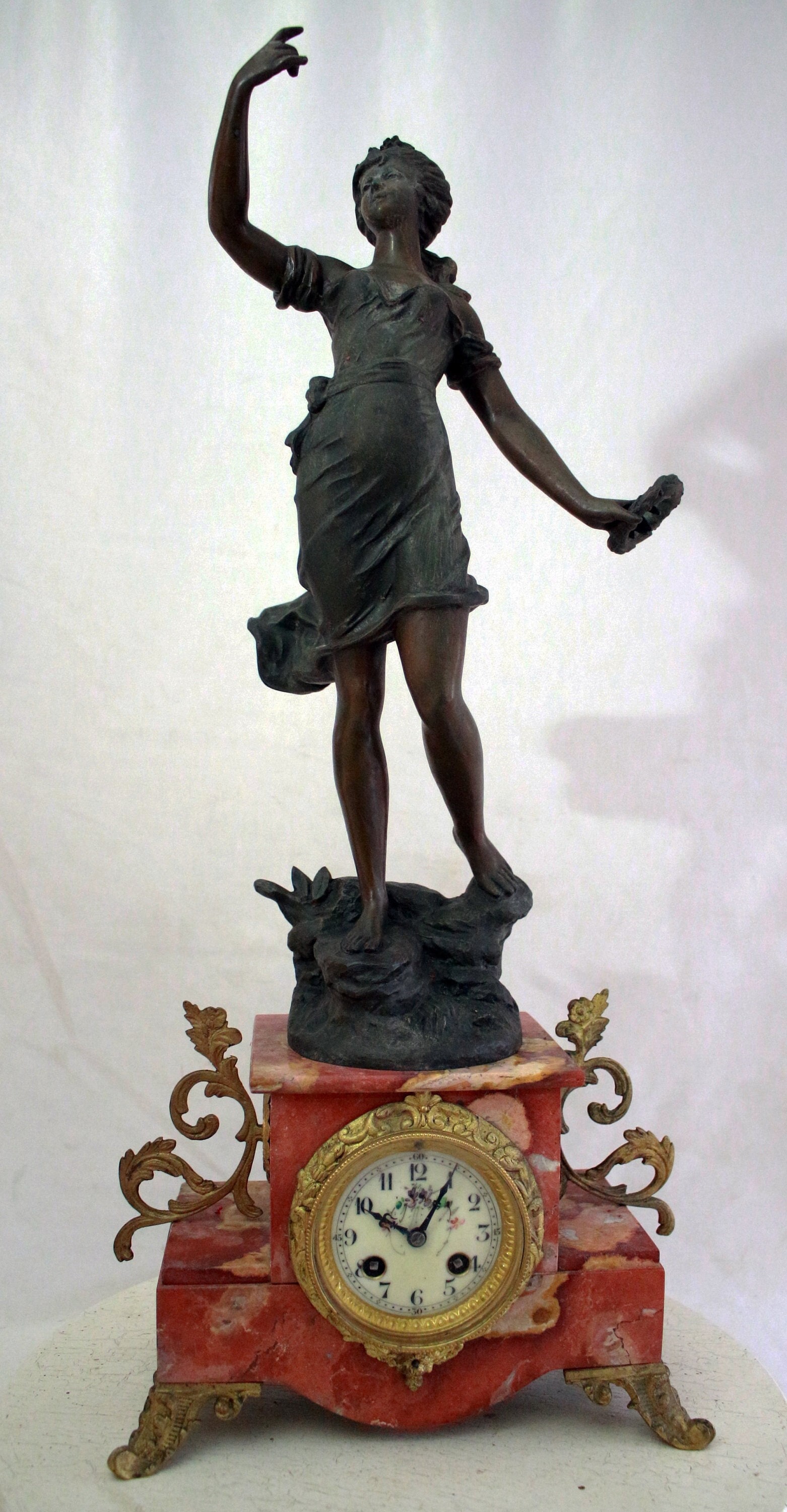 Art Nouveau French Clock Statue Guillemin Red Marble Base - Etsy