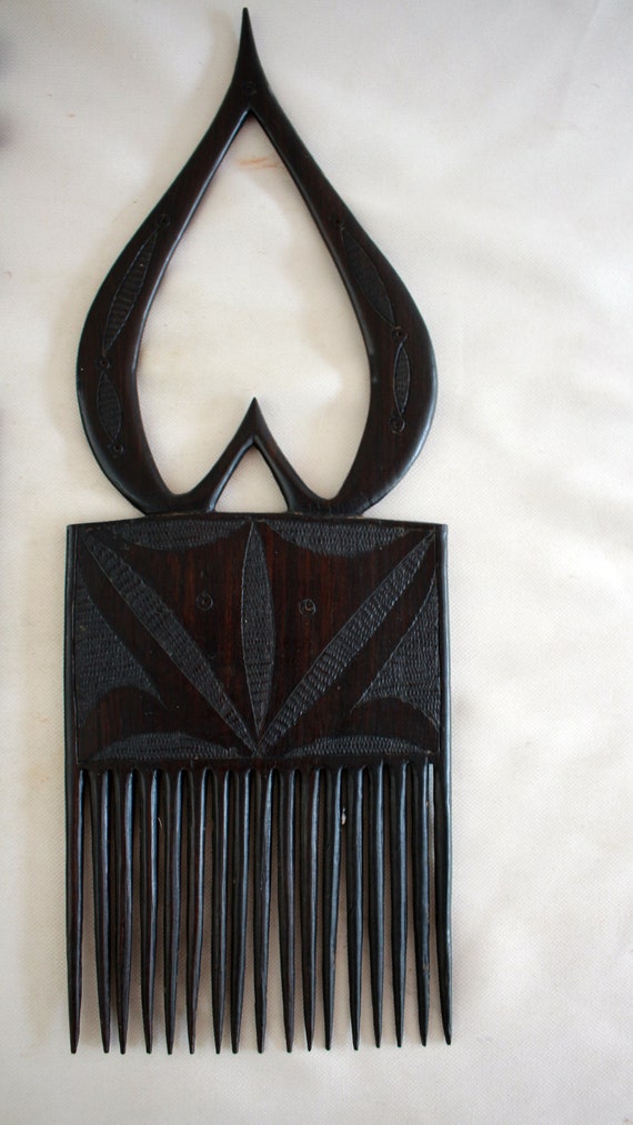Vintage African Ebony Wood Hair Combs unused - Gem