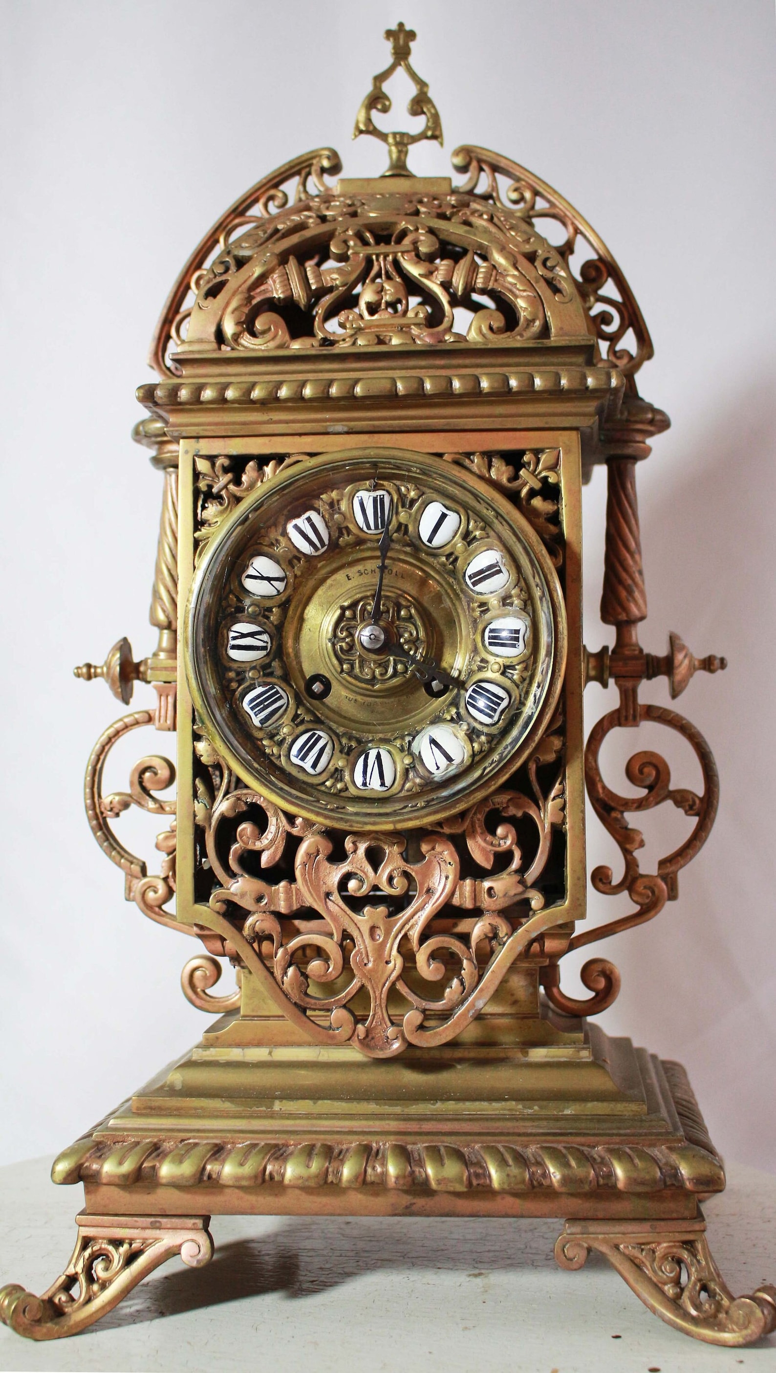 Hughe Heavy Solid Bronze Gothic French Clock 1875 Japy Freres Movement ...