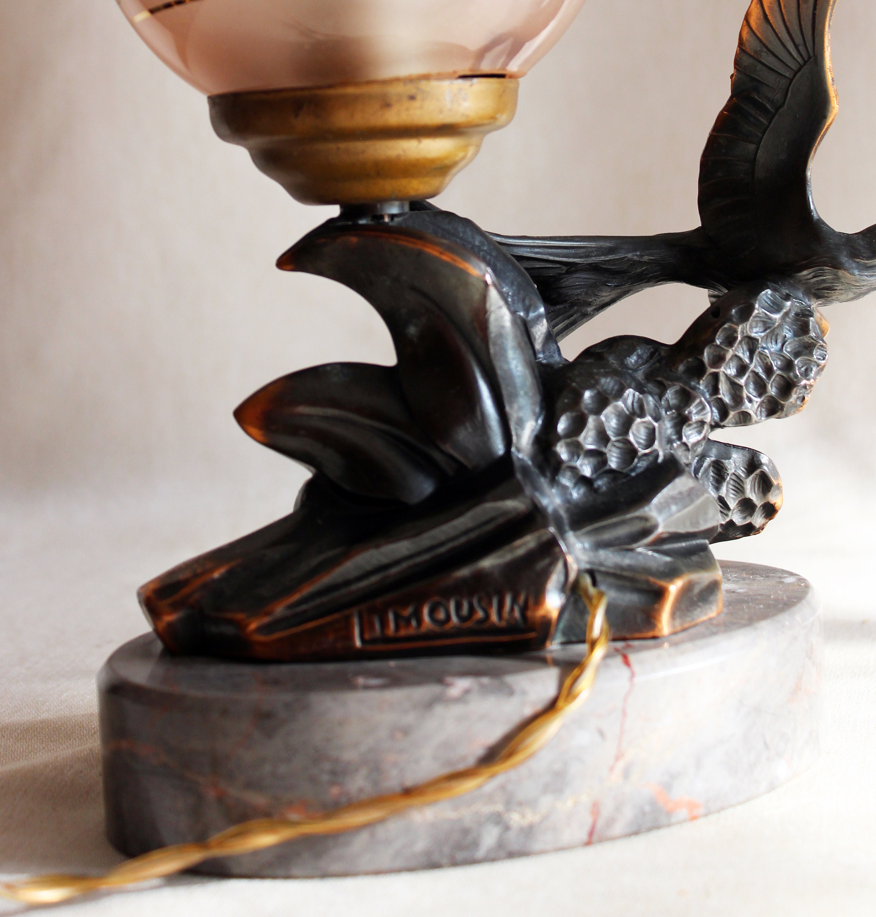 Art Deco French Table / Bedside Lamp Antique Marble, Signed Limousine ...