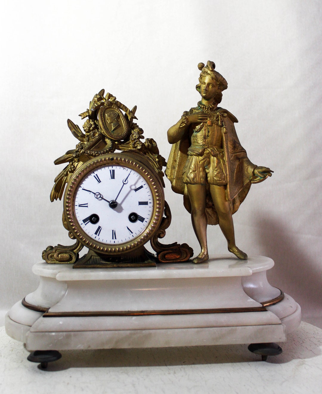 French Romantic Table Clock Gilded With Alabaster Base Minstrel Poet - Etsy