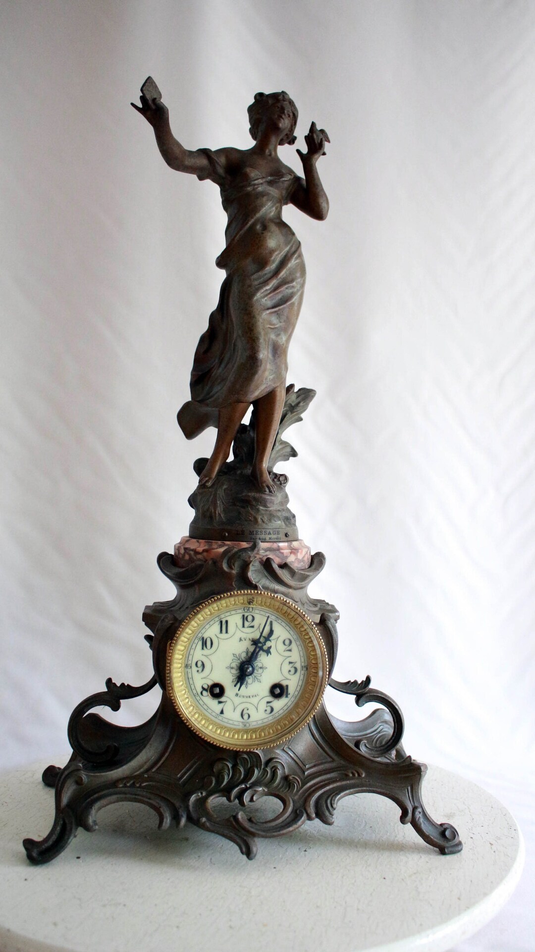 Art Nouveau French Clock Statue August Moreau Message 1900 - Etsy